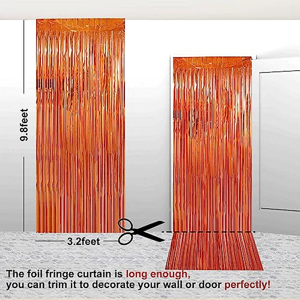 2 Pack 3.2 ft x 9.8 ft Orange Tinsel Curtain Party Backdrop Decorations, Metallic Foil Fringe Backdrop Door for Halloween, Christmas, Birthday Graduation Wedding Party Streamers Photo Backdrop.