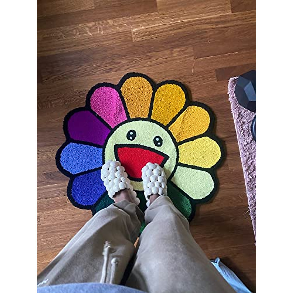 Lotus Atelier 30 in. Cartoon Sunflower Rug for Room | Smiley Face Maximalist Rugs for Bedroom | Hypebeast Rug | Preppy Decor