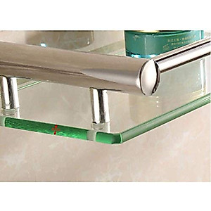 Bathroomsjoy Bathroom Glass Shelf Tempered Glass Shelf with Rail Wall Mounted, Stainless Steel Chrome Finished