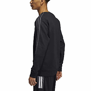 adidas Men's Long Sleeve 3 Stripe Fleece Crew Sweatshirt Pullover (as1, alpha, l, regular, regular, Black)