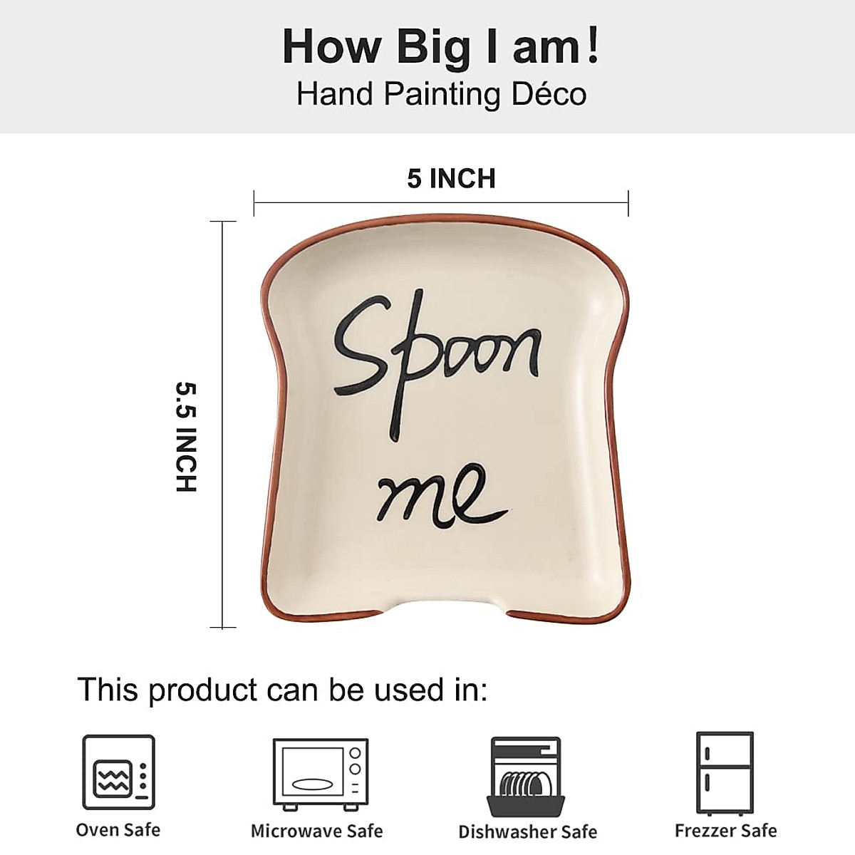 Misijuer Ceramic Stable Spoon Rest, Extra Large Spoon Holder for Kitchen Counter/Counter top/Stove Top, Dishwasher Safe, Cute Toast Kitchen Decor & Accessories, Spoon Me