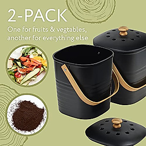 [2 Pack] Small Compost Bin for Kitchen - Holds 1 Gallon Each - Indoor Compost Bin for Food Waste - Bamboo Kitchen Composter - Kitchen Compost Bin - Under Counter Compost Bin for Food Scraps