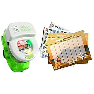 Potty Time: Purple Watch & Sticker Set | Water Resistant, Toilet Training Aid, Warranty Included. (Automatic Timers Plays Music & Flashing Lights for Fun Reminders), Green & Savanna Sticker Chart Kit