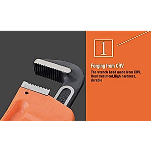 Edward Tools Pipe Wrench - Heavy Duty Heat Treated Steel Plumbing Wrench Tool - Forged Hook Jaw for Superior Grip - Quick Adjustment Nut (12")