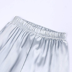 MYGBCPJS 2 Piece Kids Satin Pajamas Set Button-Down Sleepwear Loungewear PJS Shorts Sleeve Tops + Pants Silver-white