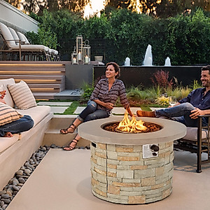 Giantex Propane Gas Fire Pit Table - 2-in-1 Outdoor 36” Round Fire Table W/Volcanic Rock & PVC Cover, Stainless Steel Burner, 50,000 BTU Heat Output, Faux Stone Surface Outside Fireplace for Patio