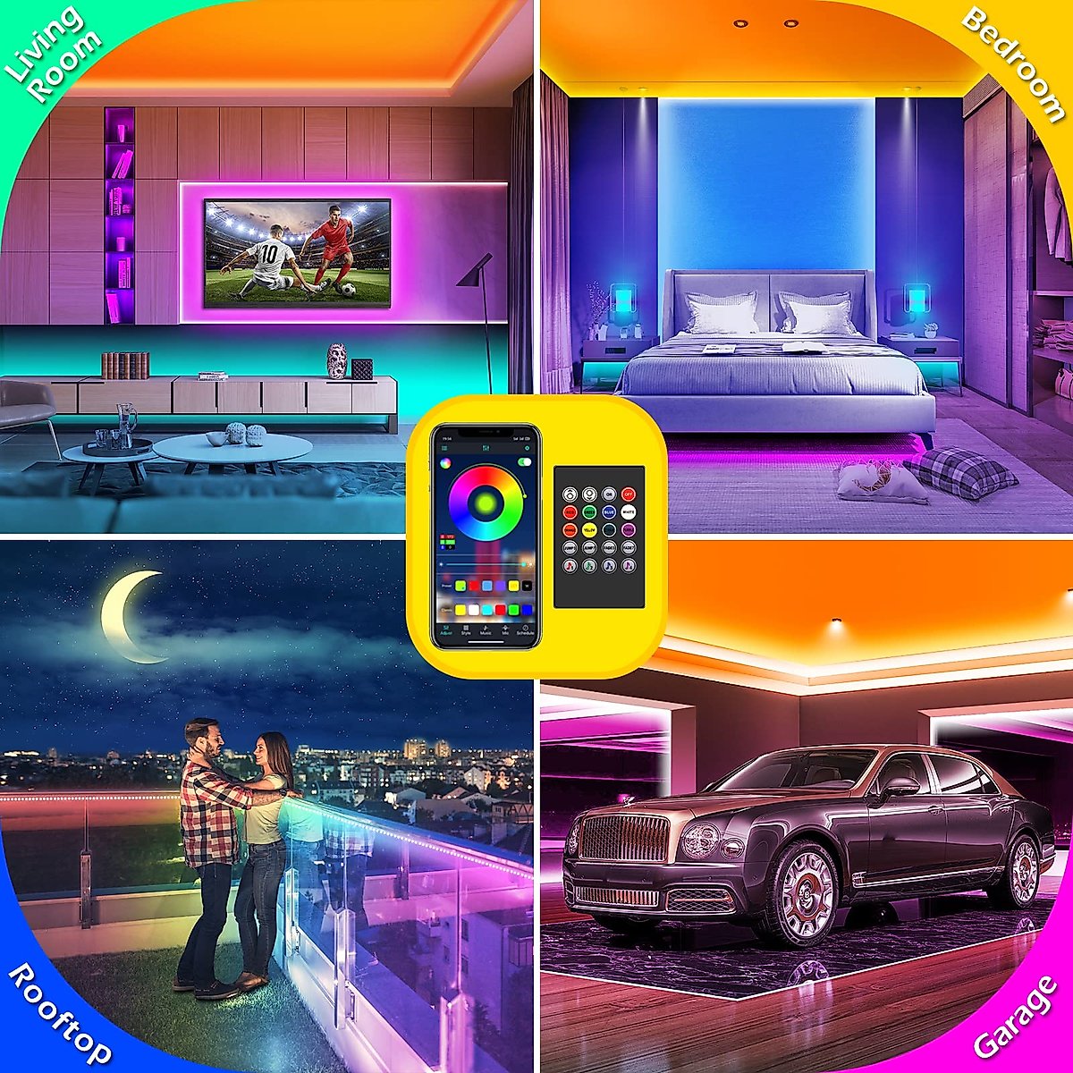 Aulimhti 100ft Led Strip Lights,Bluetooth APP Control Music Sync LED Lights for Bedroom,Led Lights with Remote,5050 RGB Color Changing Lights for Room Party (70FT)
