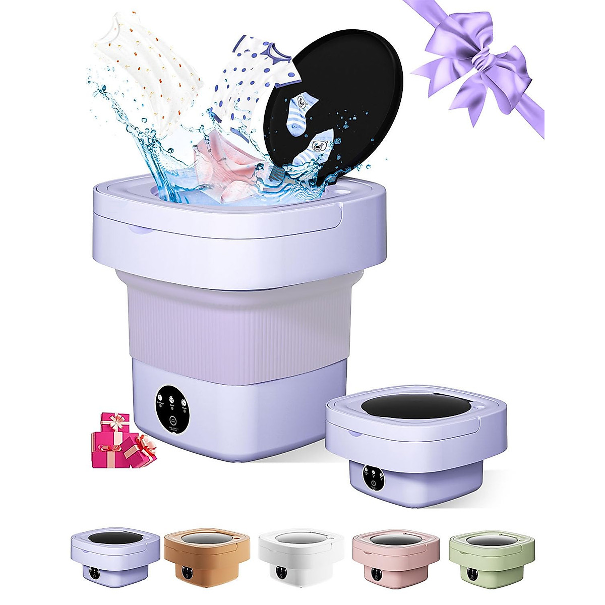 Portable Washing Machine, 9L Mini Laundry Washer with 3 Modes Cleaning for Underwear, Baby Clothes, Sock, Small Delicates. Foldable Washer and Dryer Combo for Apartment, Home, Hotel,Camping,RV(Purple)