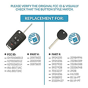 Keyless2Go Replacement for Keyless Remote 4 Button Flip Car Key Fob for OHT01060512 with Uncut Transponder Ignition Car Key High Security Laser Sidemill B119 HU100