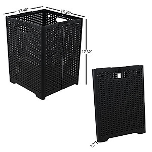 Melontray 42 L Tall Plastic Laundry Hamper, Collapsible Laundry Baskets with Cut Out Handle, Black