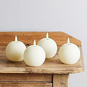 Lights4fun, Inc. Set of 4 TruGlow Ivory Distressed Wax Flameless LED Battery Operated Sphere Candles with Remote Control