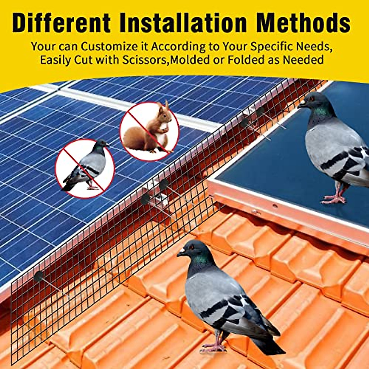 8in X 100ft Solar Panel Bird Guard,Solar Panel roof Protection net 1/2inch Mesh PVC Black Vinyl Coated Galvanized net 70 Fastener ClipsUsed for Bird,Animal Control