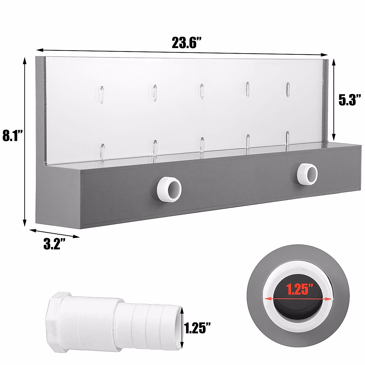 Happybuy Fountain Spillway 23.6x3.2x8.1 Inch, Pool Waterfall Fountain 17 Colors Led, Pool Water Fall Kit with Remote, Pool Spillway Solid Acrylic Pool Waterfall for Garden Pond, Swimming Pool, Square