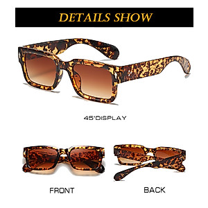 EYLRIM Square Frame Sunglasses for Women Men Trendy Chunky Rectangle Sun Glasses Black Shades UV400 Protection(2 Pack (Black/Grey+Leopard/Gradient Tea))