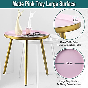 H HUIYKALY Kids Nightstand,Small Nightstand Bed Side Table for Kids Room,Small Table Round Nightstand for Bedroom,Pink/Gold