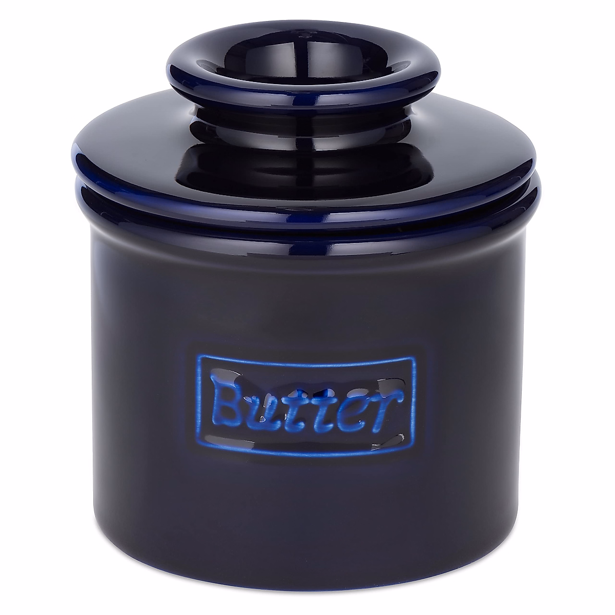 Butter Bell - The Original Butter Bell crock by L Tremain, a Countertop French Ceramic Butter Dish Keeper for Spreadable Butter, Café Retro Collection, Cobalt Blue, Glossy Finish