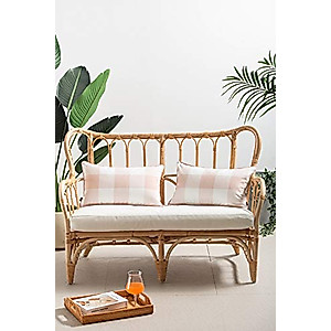 Hofdeco Coastal Patio Indoor Outdoor Lumbar Pillow Cover ONLY for Backyard, Couch, Sofa, Tan Buffalo Check, 12"x20"