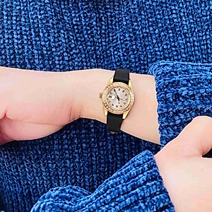 WOCCI 14mm Lug Width, Elegant Watch Band, Genuine Leather Replacement Strap with Silver Buckle (Black)