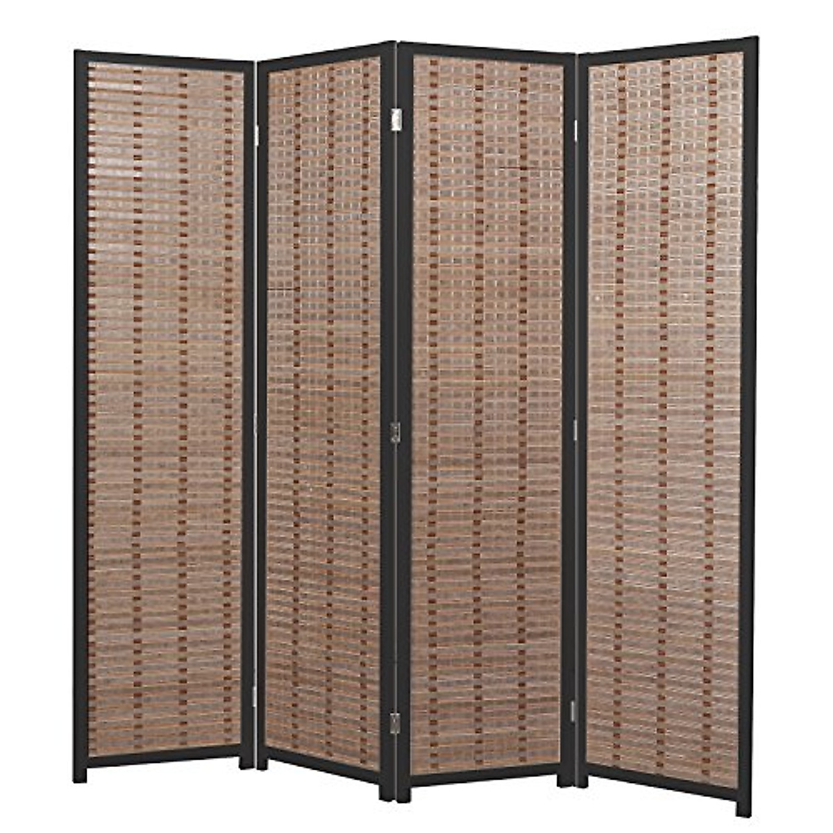 Decorative Openwork Design 4-Panel Bamboo & Black Wood Framed Folding Screen/Freestanding Room Divider - MyGift®