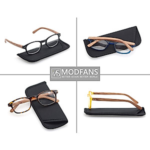 MODFANS 4 Pack Reading Glasses 2.0 Fashion Wood-Look Spring Hinges Stylish Readers Men Women