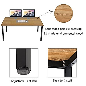 DlandHome 55 inches Large Computer Desk, Composite Wood Board, Decent and Steady Home Office Desk/Workstation/Table, BS1-140TB Teak and Black Legs, 1 Pack