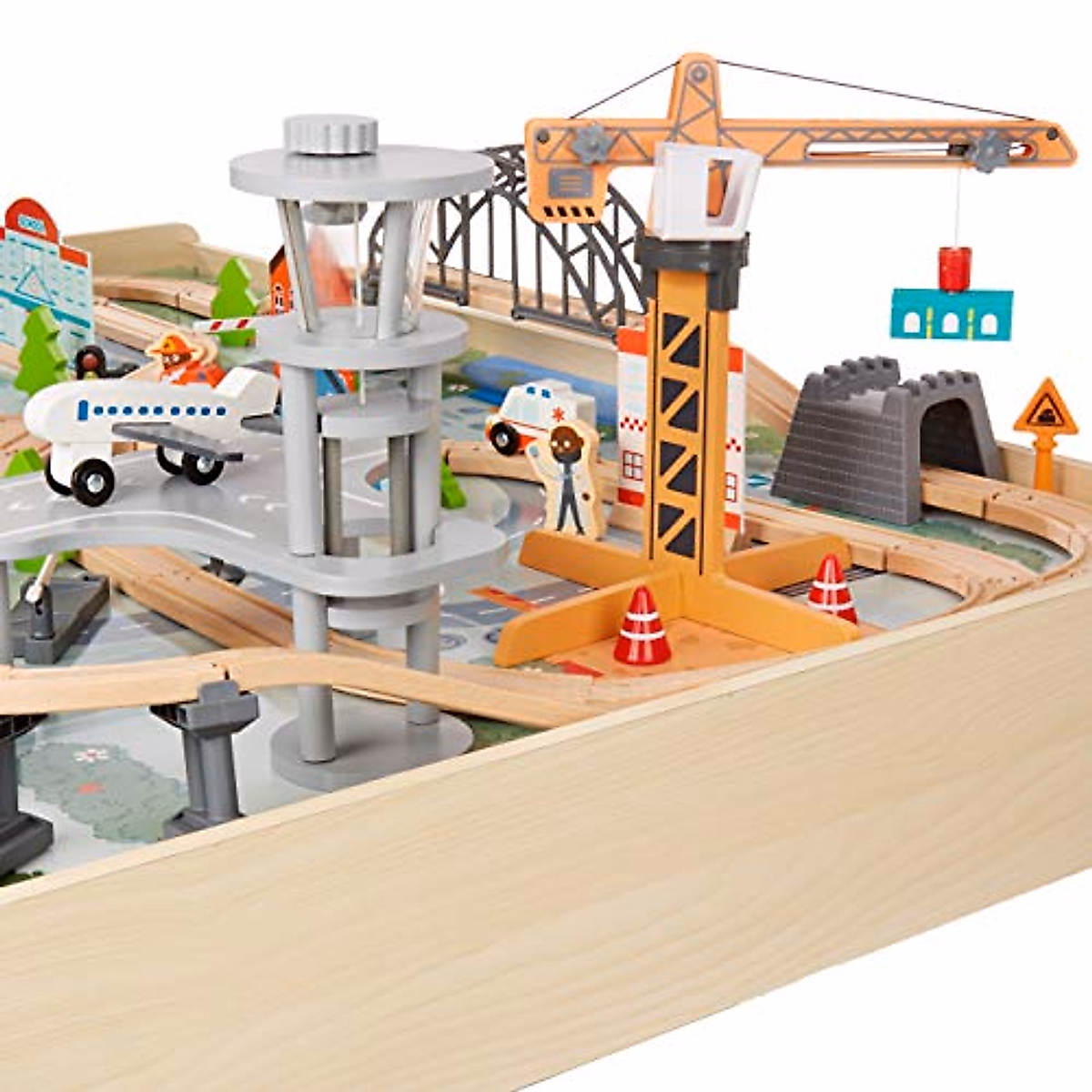 Amazon Basics 120 Piece Wooden Train Set and Table-kids Gift for Age 3Y+, Multi, 48.62 x 18.07 x 7.01 inches