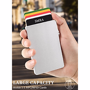 SMRA Slim Card Holder Wallet, Metal Pop Up Credit Card Wallet for men and women, Aluminium RFID Blocking for Quick Bank Card Access, Front Pocket Card Holds 5 Cards - Silver