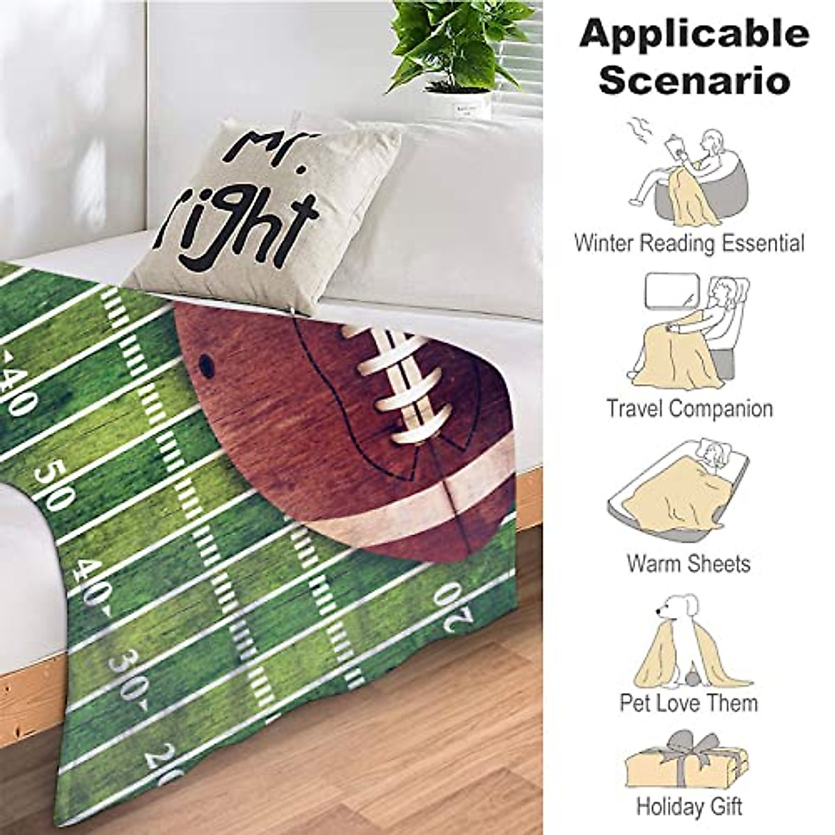 Football Sofa Throw Blanket Flannel Super Soft Warm Fleece Bedspread Home Decor All Season for Bed Couch Living Room Large 50"x40" in