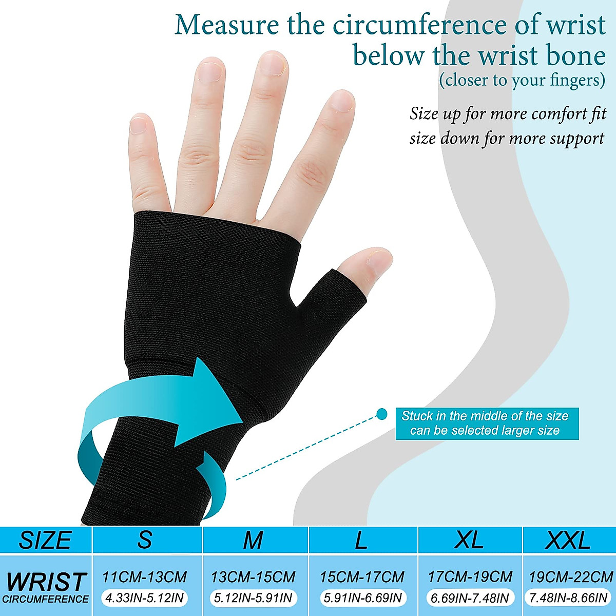 4 Pieces Unisex Wrist Thumb Support Sleeve Fingerless Wrist Gloves Compression Arthritis Gloves Sports Wrist Support Brace for Fatigue Sports Typing (Black, Medium)