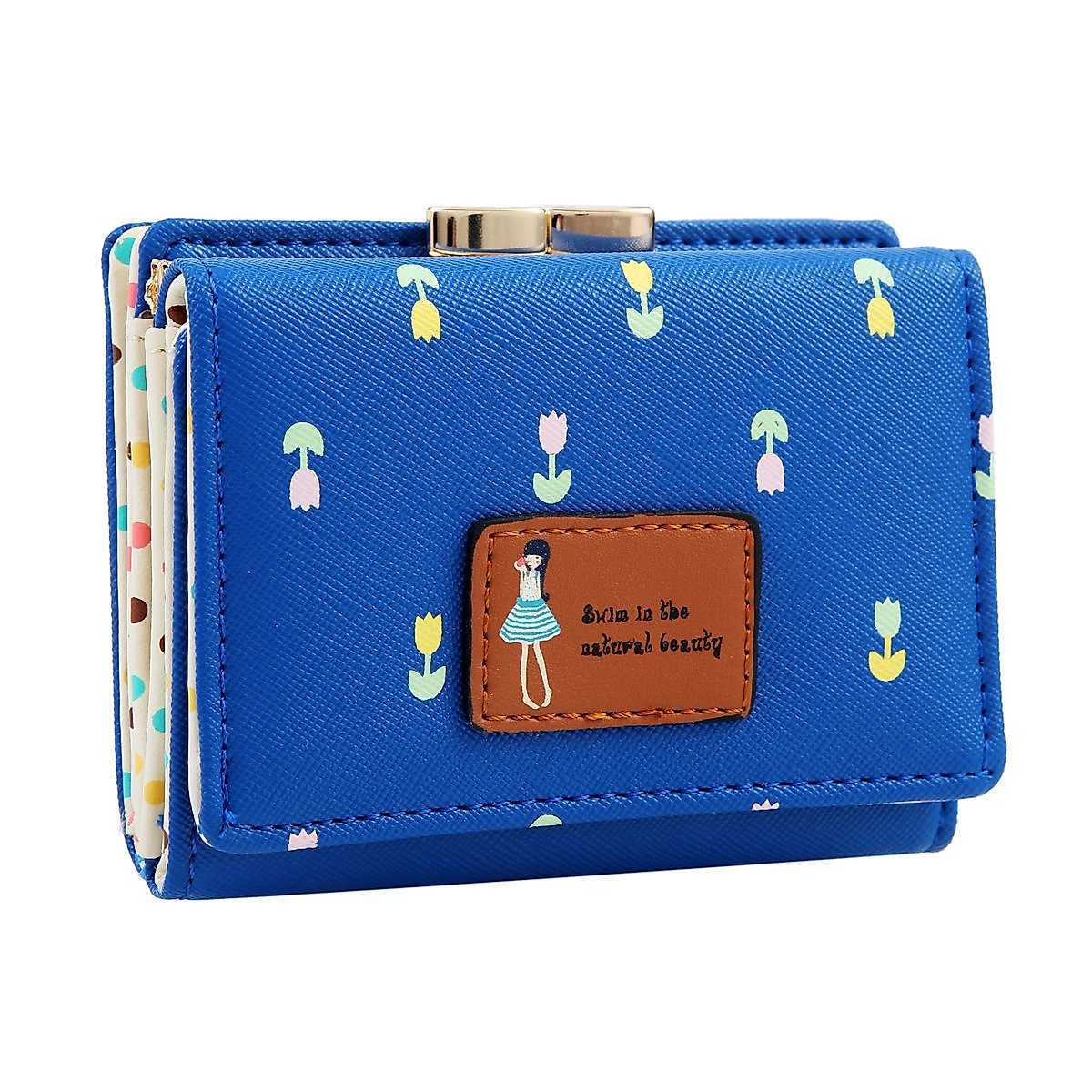 Damara Female Faux Leather Card Holder Mini Wallet Clutch,Dark Blue