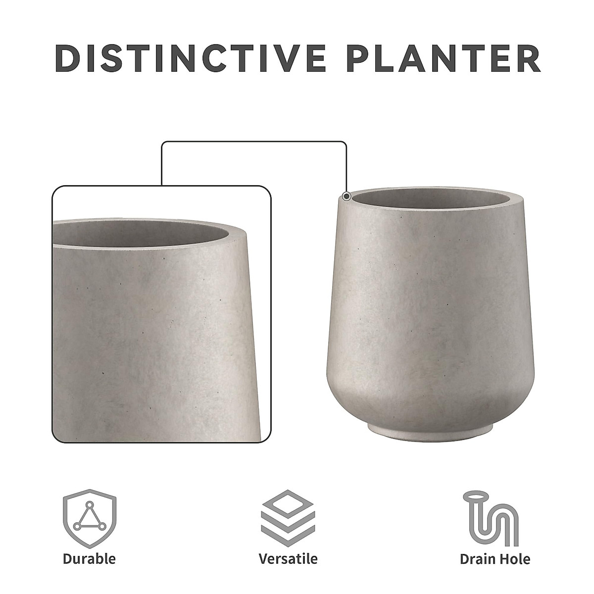 Kante 15.3"+11.6"+8.2" Dia Round Concrete Planter, Large Outdoor Indoor Planter Pots Containers with Drainage Holes and Rubber Plug for Home Garden Patio, Weathered Concrete