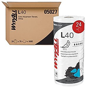 WypAll Power Clean L40 Extra Absorbent Towels (05027), Limited Use Towels, White, 24 Rolls per Case, 70 Sheets per Roll, 1,680 Sheets Total
