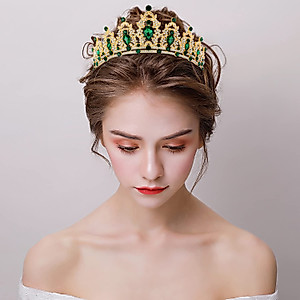 SuPoo Green Tiara and Crown for Women Gold Birthday Queen Crowns Rhinestone Princess Tiaras for Bride Quinceanera Headpieces Wedding Tiara for Birthday Party Prom Halloween