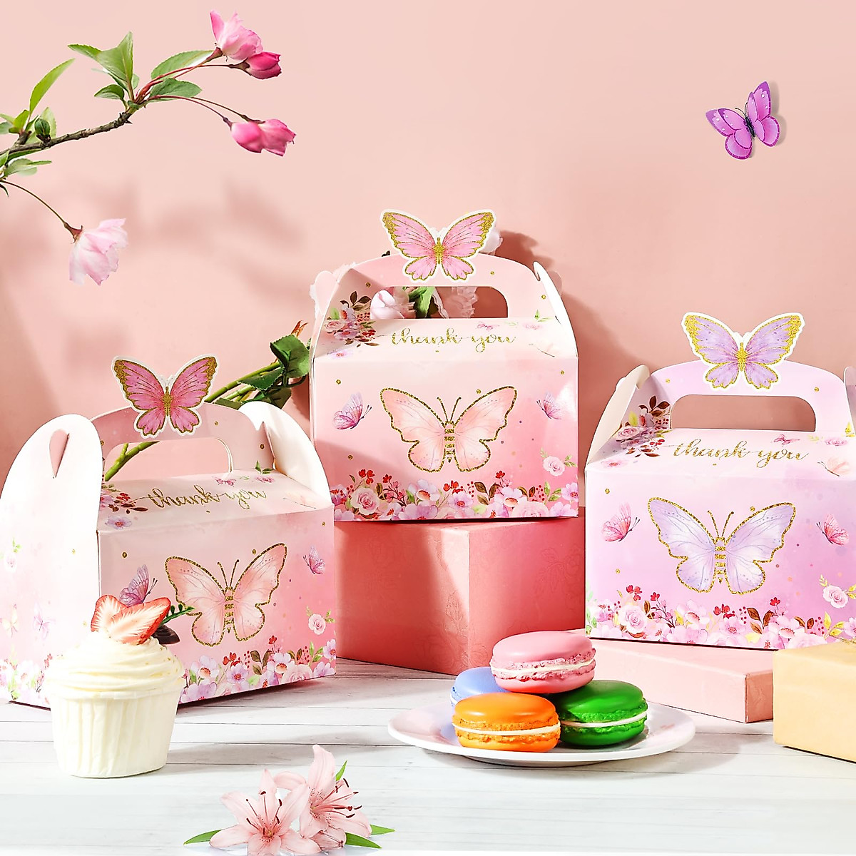 LWBDD Butterfly Party Gift Box Butterfly Flower Candy Box Paper Gift Decoration Box 24PC Pink and Purple Butterfly Box