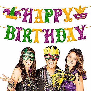 Mardi Gras Birthday Banner Carnival Fleur De Lis Shrove Fat Tuesday New Orleans Masquerade Theme It’s My Mardi Gras Birthday Party Decorations