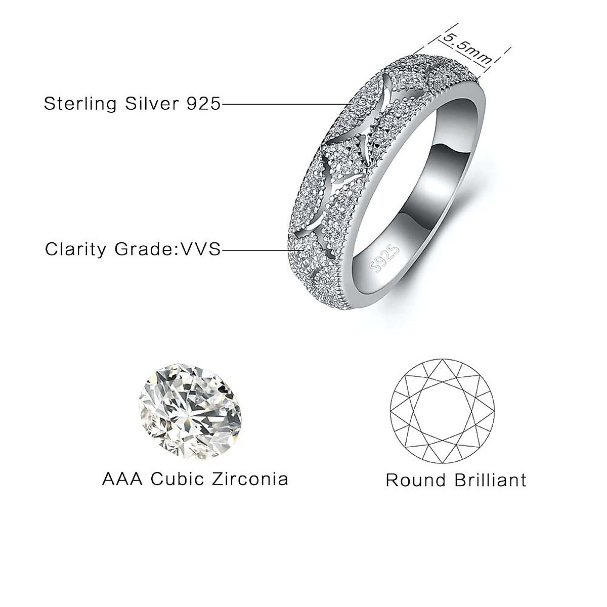 ANGG Women Wedding Promise Rings For Her Engagement Bands CZ 925 Sterling Silver