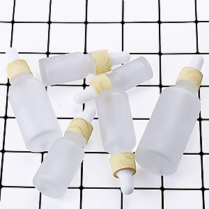 6Pcs 20ml Empty Refillable Translucent Frosted Glass Dropper Bottles Perfume Essential Oil Lotion Liquid Vials Container Sample Sub-bottles with Plastic Wood Grain Cap, 1 Funnel+1 3ml Transfer Dropper