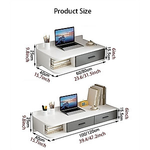 YUAFVSI Wooden Wall Mounted Shelf with 2 Drawers, Floating Nightstand with Open Storage Space, Floating Wall Shelf Vanity Table for Bedroom, Living Room, Office(White,39.4'')