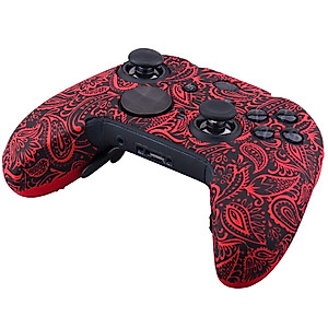 9CDeer 1 x Protective Customize Transfer Print Silicone Cover Skin Plants Red + 6 Thumb Grips Analog Caps for Xbox Elite Series 2 Controller