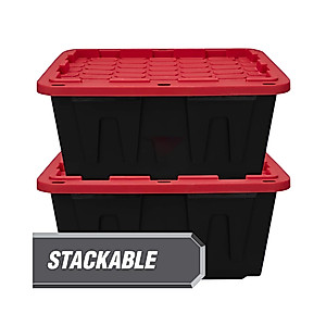 JJoiaS 27 Gallon Plastic Storage Bin Tote Organizing Container With Durable Lid and Secure Latching Buckles, Stackable and Nestable Snap Lid Plastic Storage Bin, 1 Pack, Black Base/Red Lid