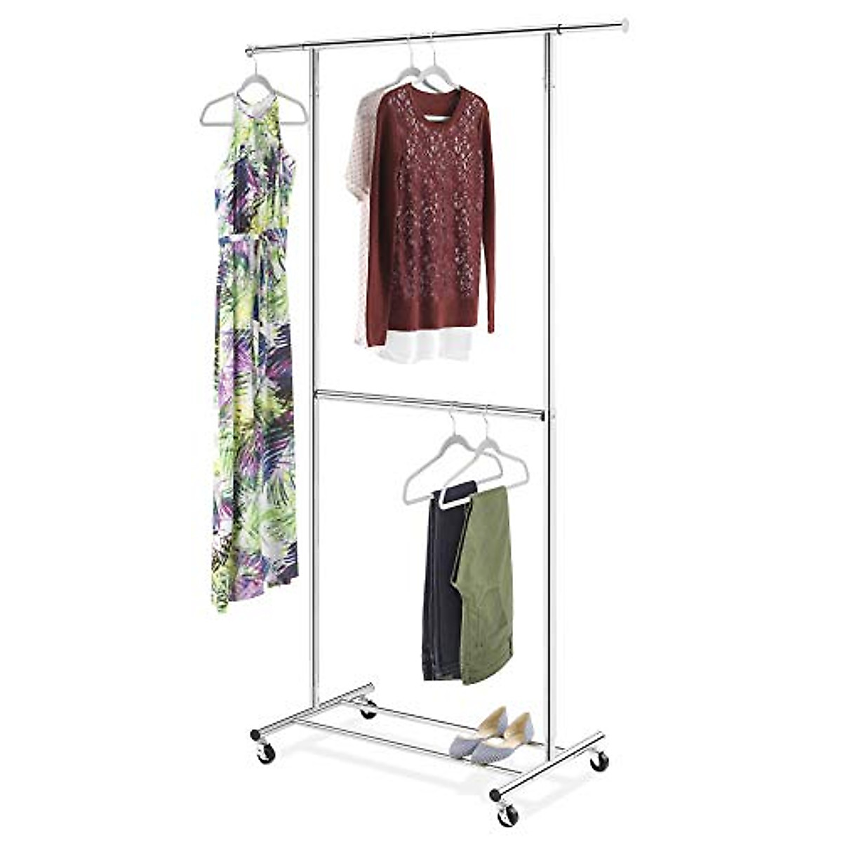 Whitmor Heavy-Duty 2-Rod Extendable Clothing Garment Rack, Chrome