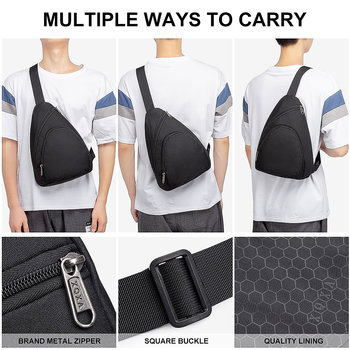 XQXA Sling Bag for Men Lightweight Crossbody Bag Men Hiking Chest Bag Casual Daypack Backpacks Multipurpose One Shoulder Outdoor Travel Bag Phone Bag for Women - Black