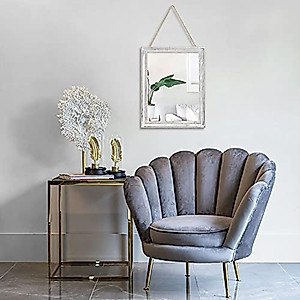 MWAZZLL Wall Mirror with Rustic Wood Frame Rectangle Mirrors for Wall Decorative Hanging Mirror for Bathroom Bedroom Farmhouse Living Room White Small