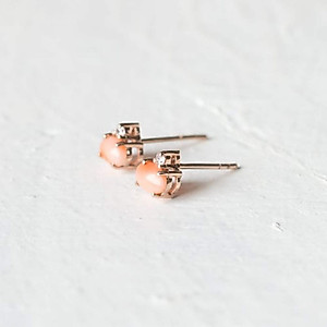 Angel Skin Coral Stud Earrings, Pink Coral Jewelry, Minimal Earrings, 14k Gold / 14k Gold Filled Pink Earrings, Oval Coral Gemstone Stud Earrings