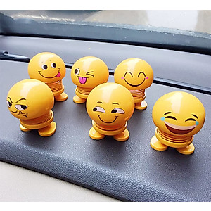 6PCS Smiley Face Emoticon Doll Bobble Head Car Ornament Car Bobble Head Small Jewelry Home Office Cute Smiley Face Emoticon Ornament Decorations Soothe Emotions Release Stress