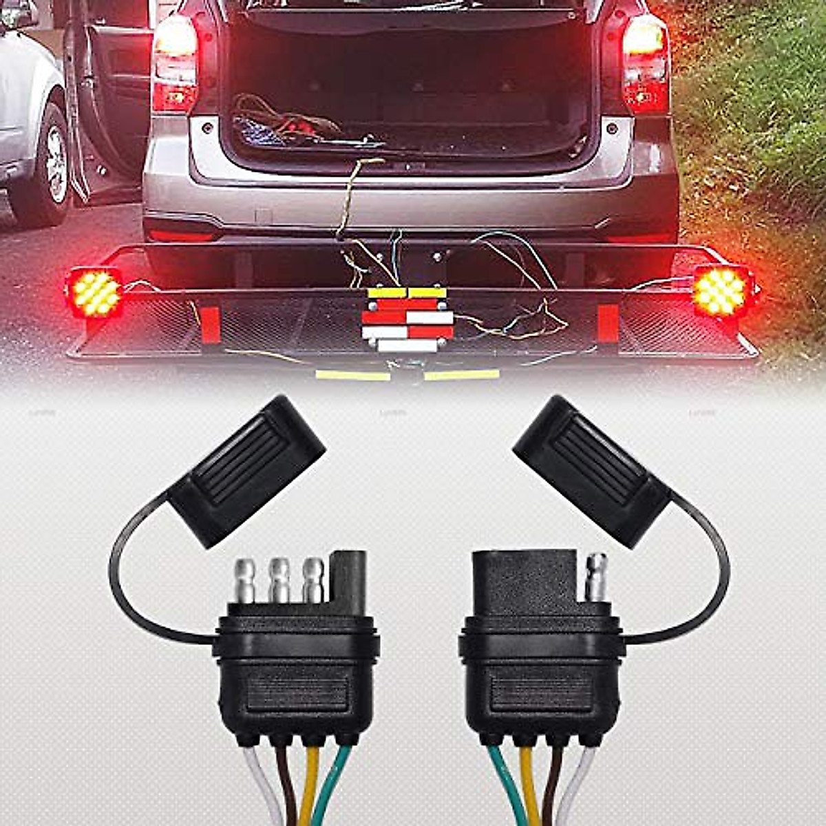 Trailer Wiring Harness Universal 4 Way Flat Y-Splitter Plug and Play Adapter Extension Harness for LED Tailgate Light Bar and Trailer Lights