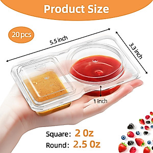 tiaotyu 20 Pack Leak-Proof Dual Compartment Containers with Lids, Disposable Sauce Cups for Dips, Condiments, Snacks, Salads – Ideal for Catering, Parties & Takeout
