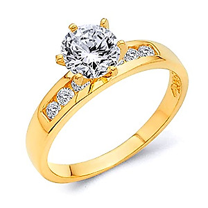 TWJC Ladies 14k Yellow Gold Engagement Ring and Wedding Band Bridal Set - Size 7.5(RG218EB)