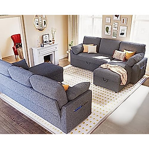 VanAcc Sofa Bed, Sleeper Sofa with Storage Chaise- 2 in 1 Pull Out Couch Sofa for Home Office, Living Room, Comfy Sofa Sleeper, Grey Boucle Couch