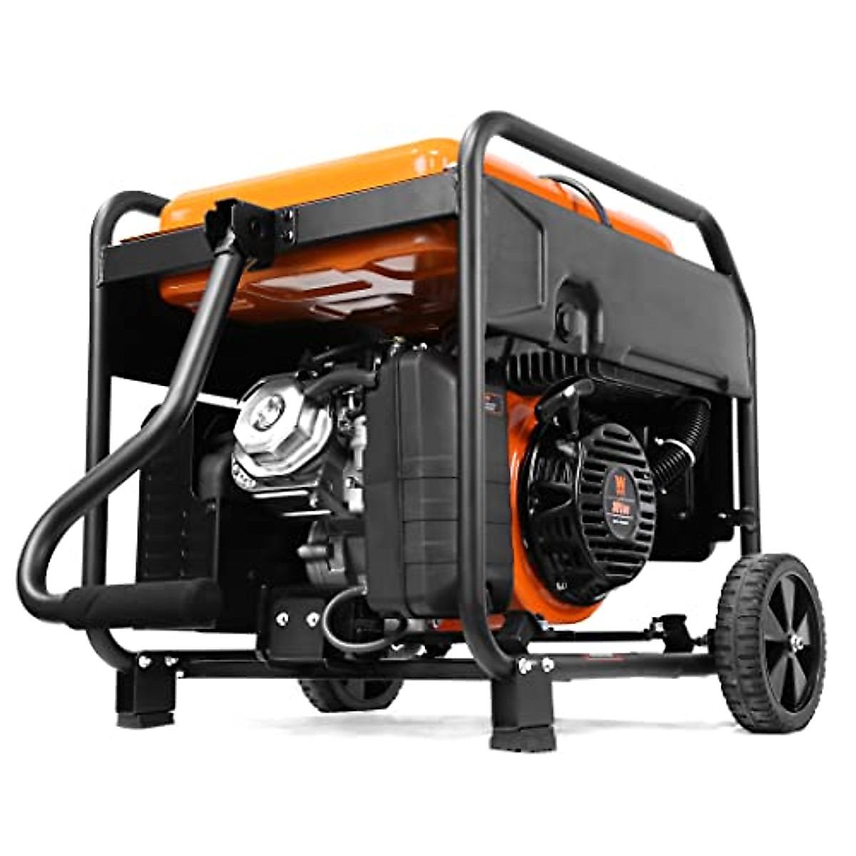 WEN GN625iX 6250-Watt RV and Transfer-Switch-Ready 120V/240V Open Frame Inverter Generator with CO Shutdown Sensor and Wheel Kit, Black/Orange